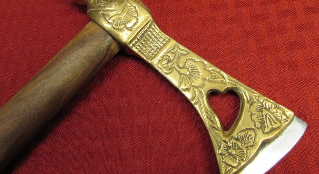 Lot Detail Reproduction Native American Tomahawk Brass And Wood Peace Pipe