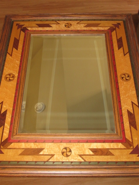 Lot Detail - GORGEOUS HUDSON RIVER INLAY WOOD FRAMED BEVELED MIRROR Lot Detail - GORGEOUS HUDSON RIVER INLAY WOOD FRAMED BEVELED MIRROR